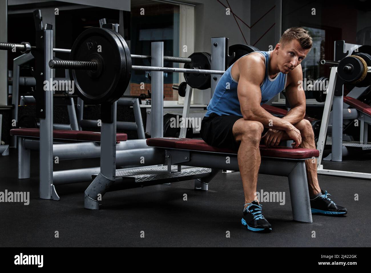 Muscular man during workout hi-res stock photography and images - Alamy