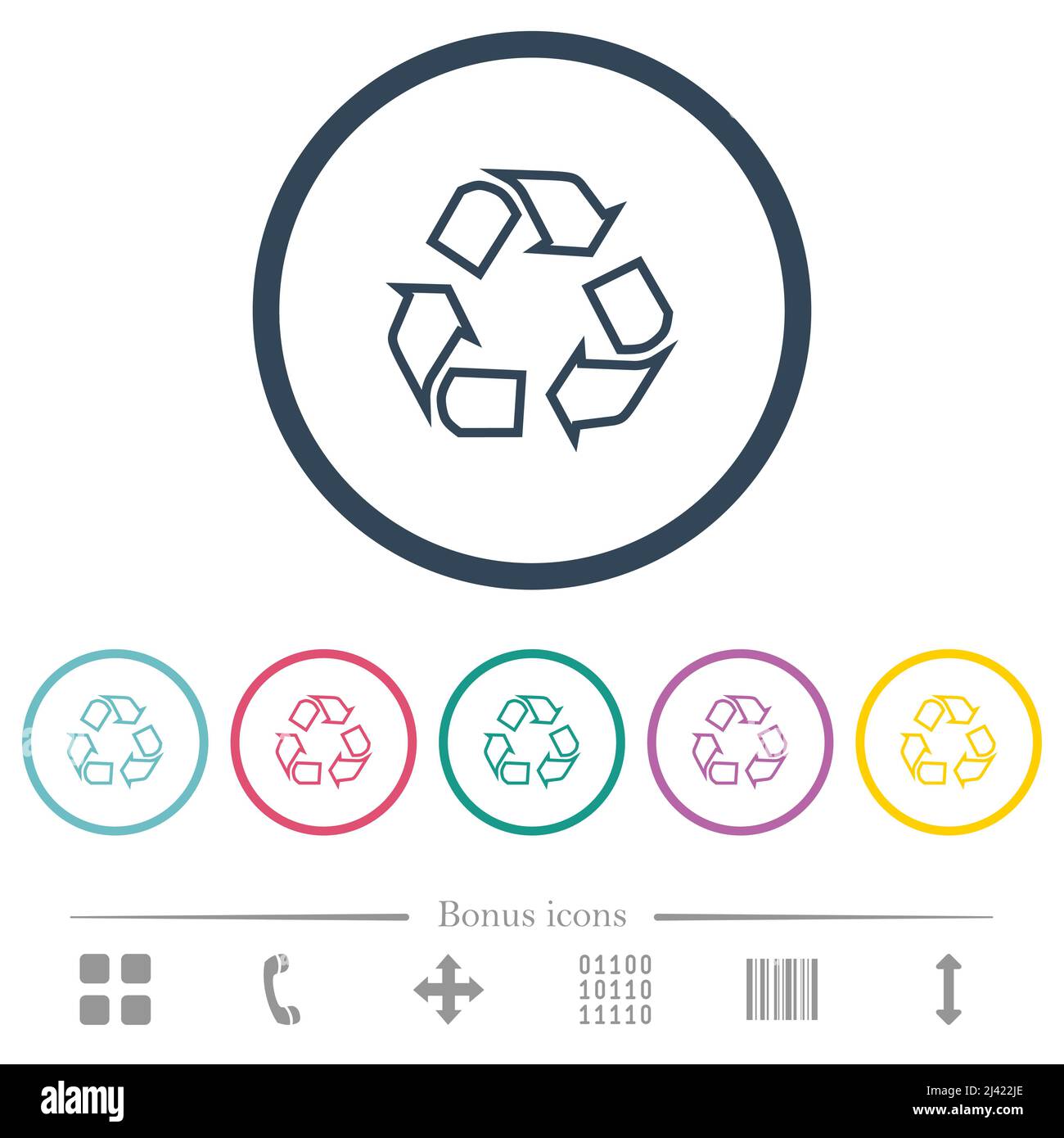 Recycling outline flat color icons in round outlines. 6 bonus icons ...