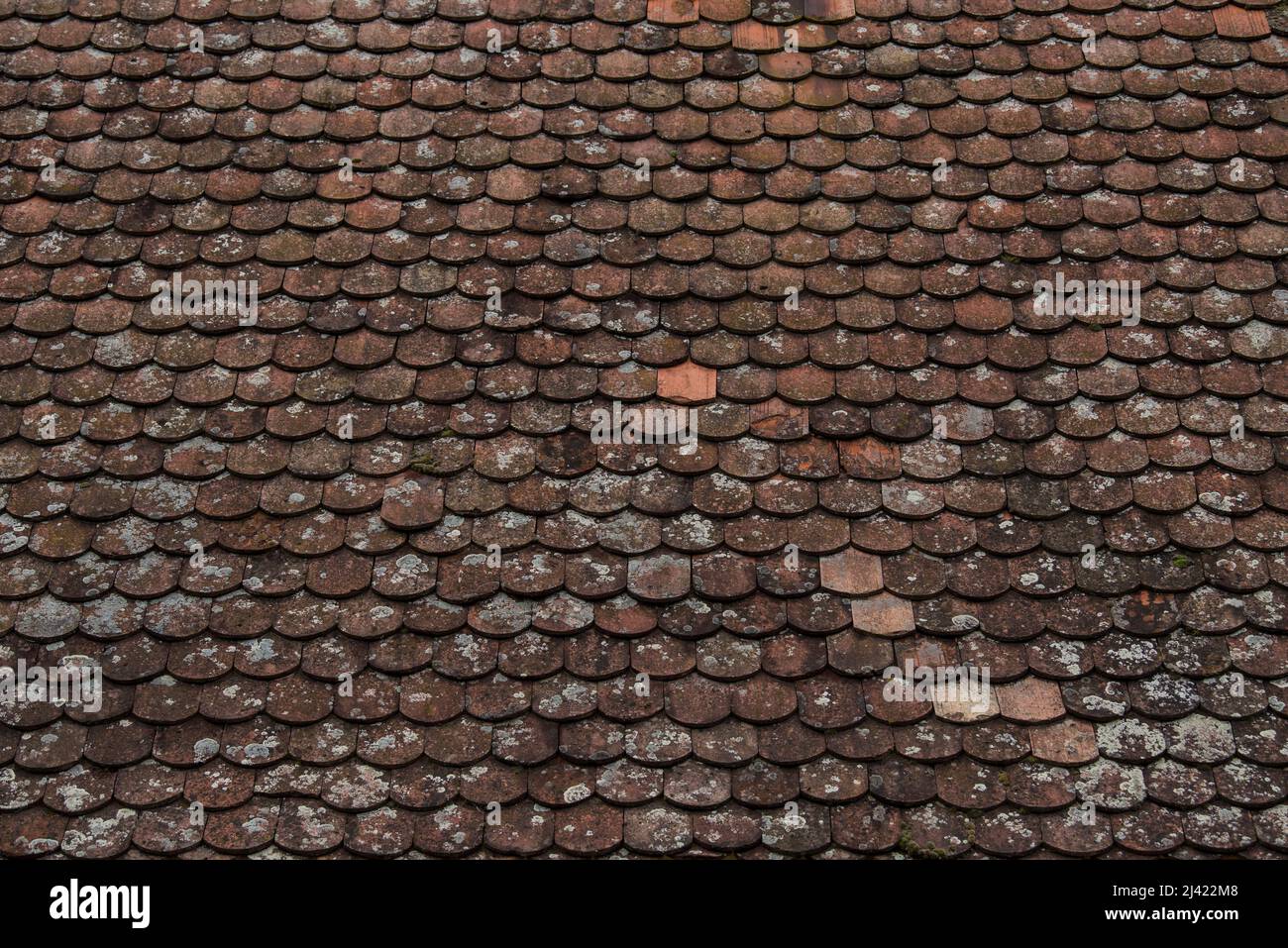 Ruined tiles on the old house Stock Photo - Alamy