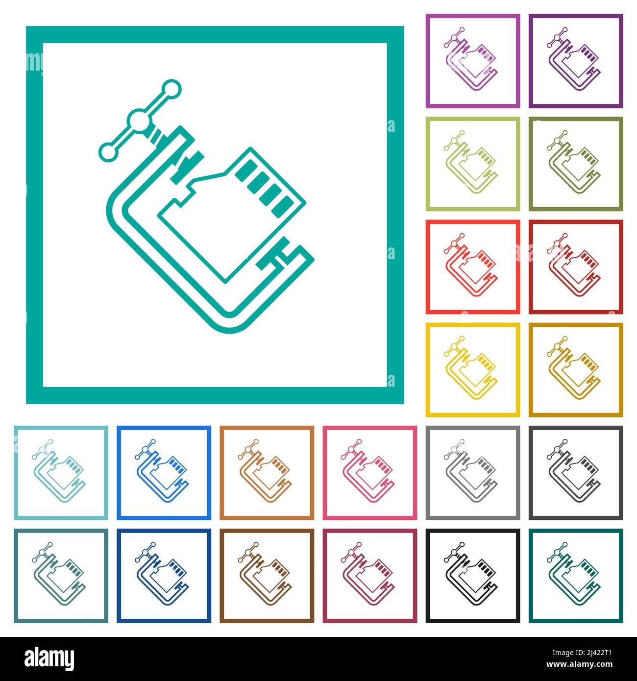 Micro sd memory card compress outline flat color icons with quadrant ...