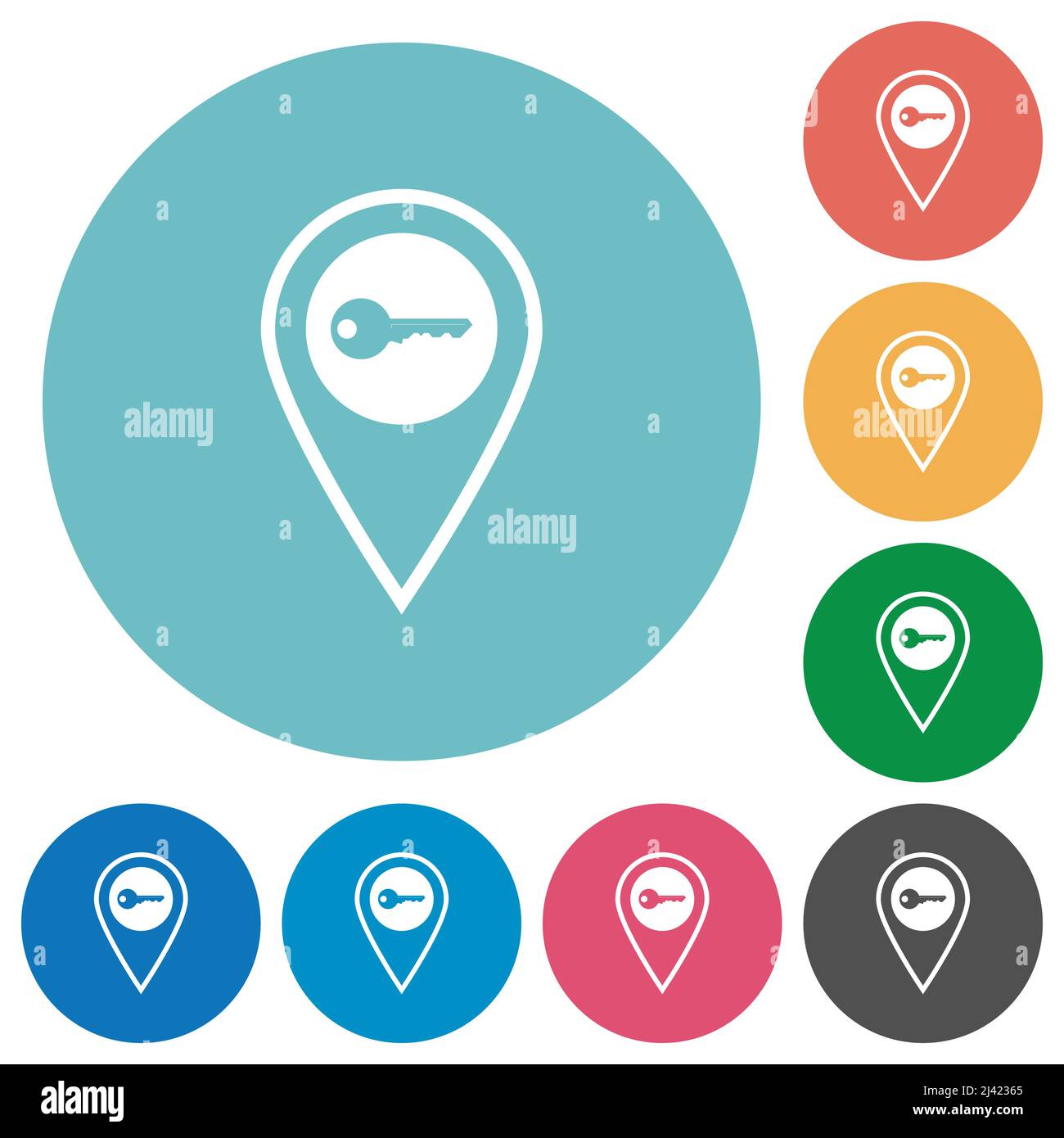Secure GPS location flat white icons on round color backgrounds Stock ...