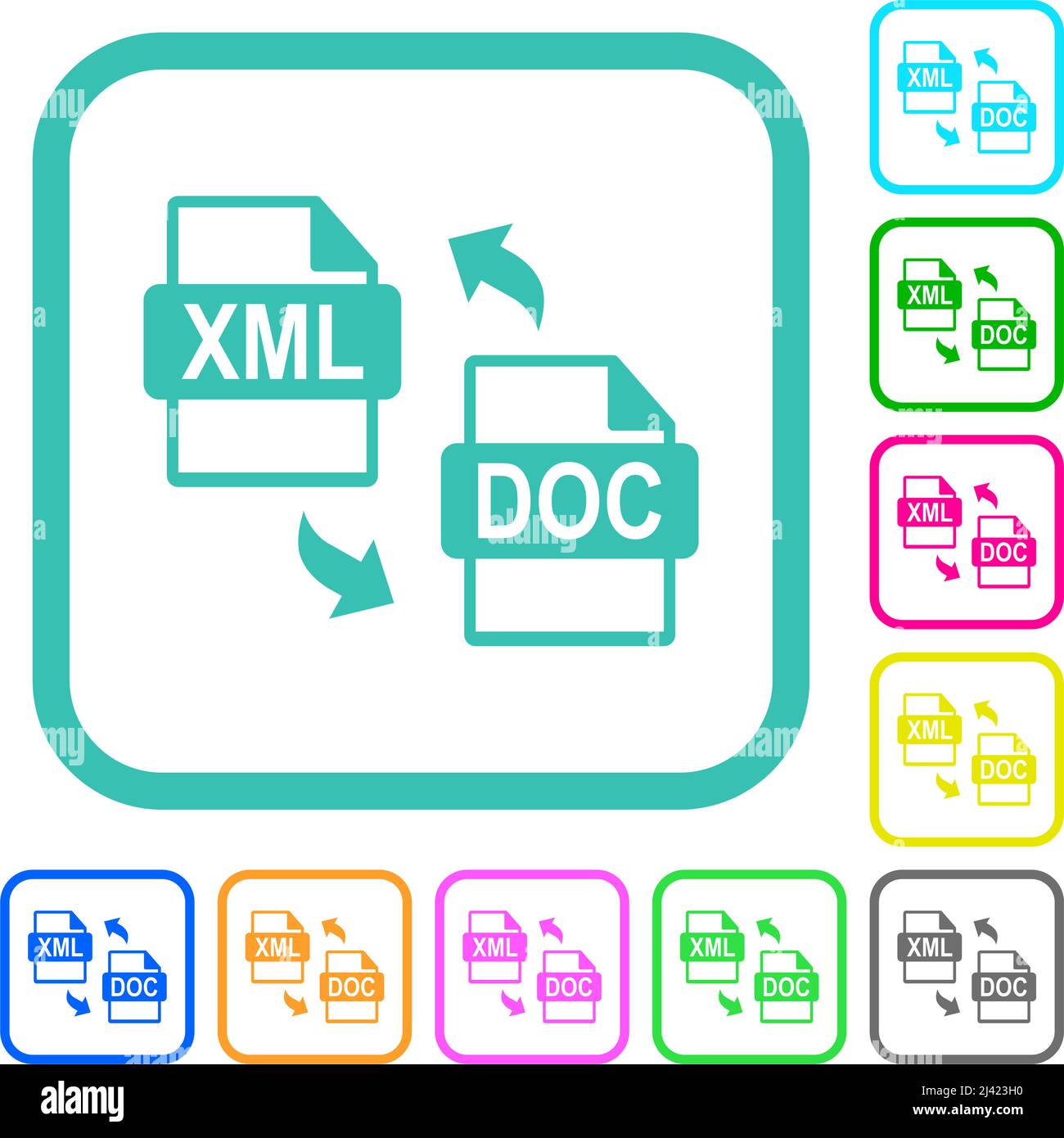 XML DOC file conversion vivid colored flat icons in curved borders on ...