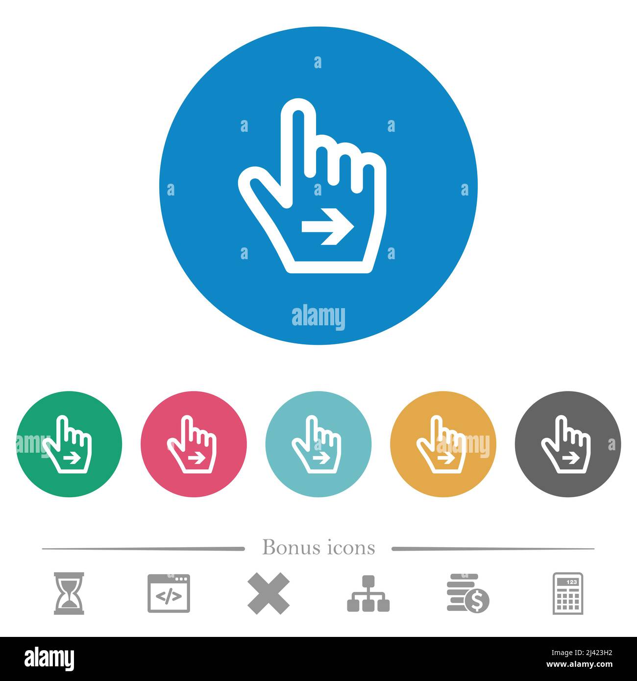 Hand cursor right outline flat white icons on round color backgrounds ...