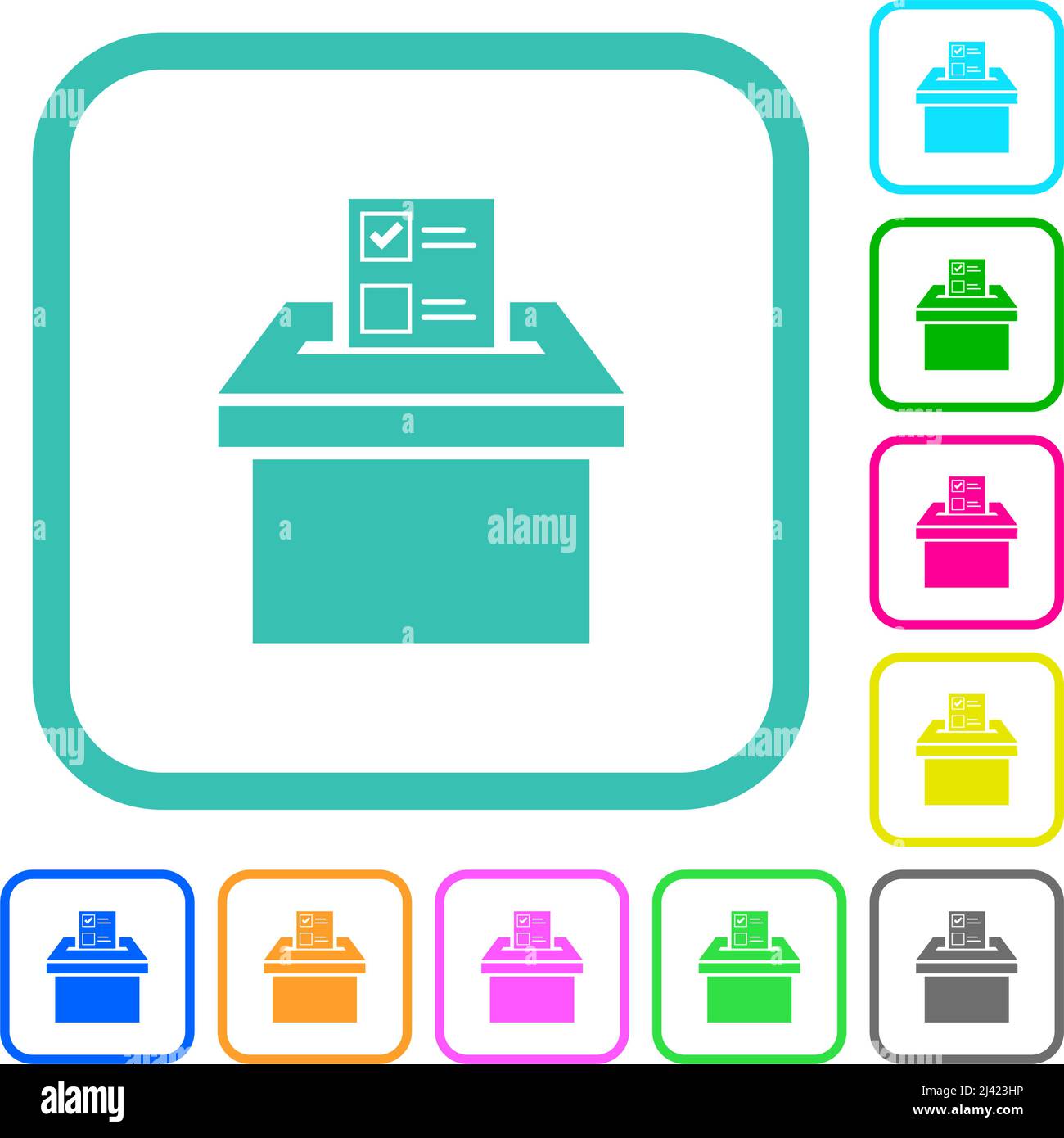 Voting paper and ballot box solid vivid colored flat icons in curved ...