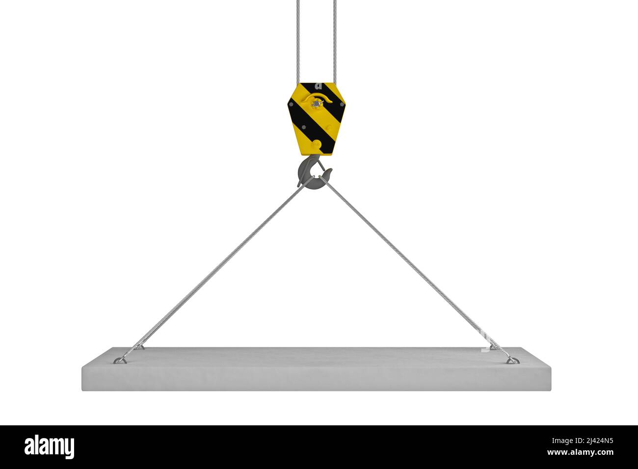 Slab hanged on crane hook by rope slings. 3d render Stock Photo - Alamy