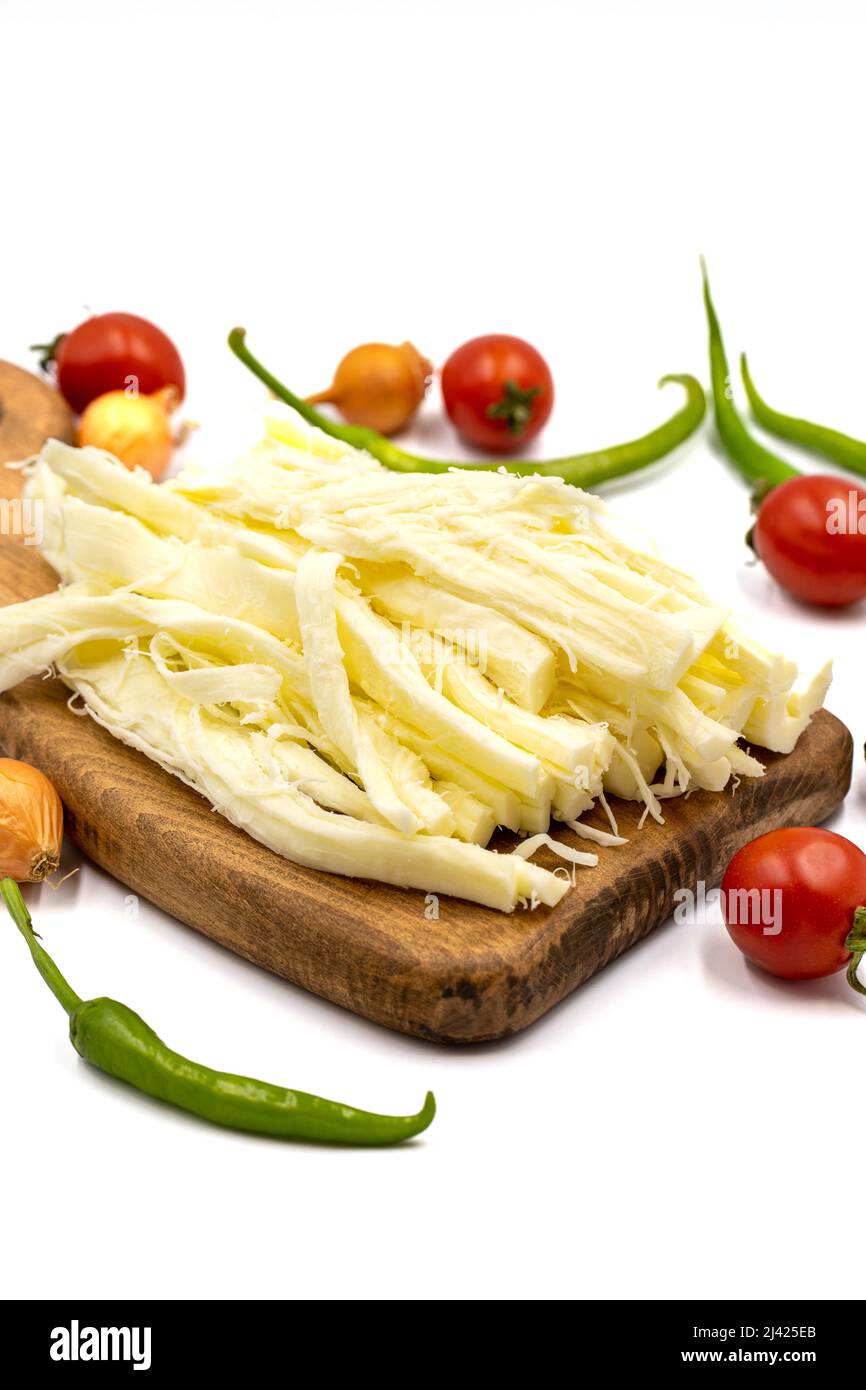 Cecil cheese or String cheese isolated on a white background. Delicious ...