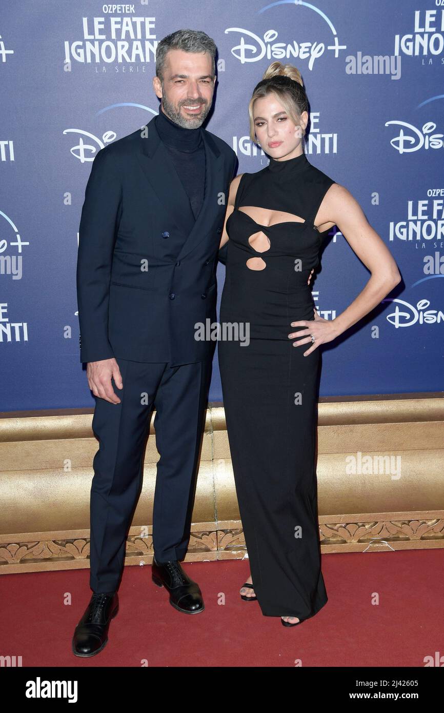 Luca Argentero and Cristina Marino attend the red carpet of the Disney series Le fate ignoranti ...