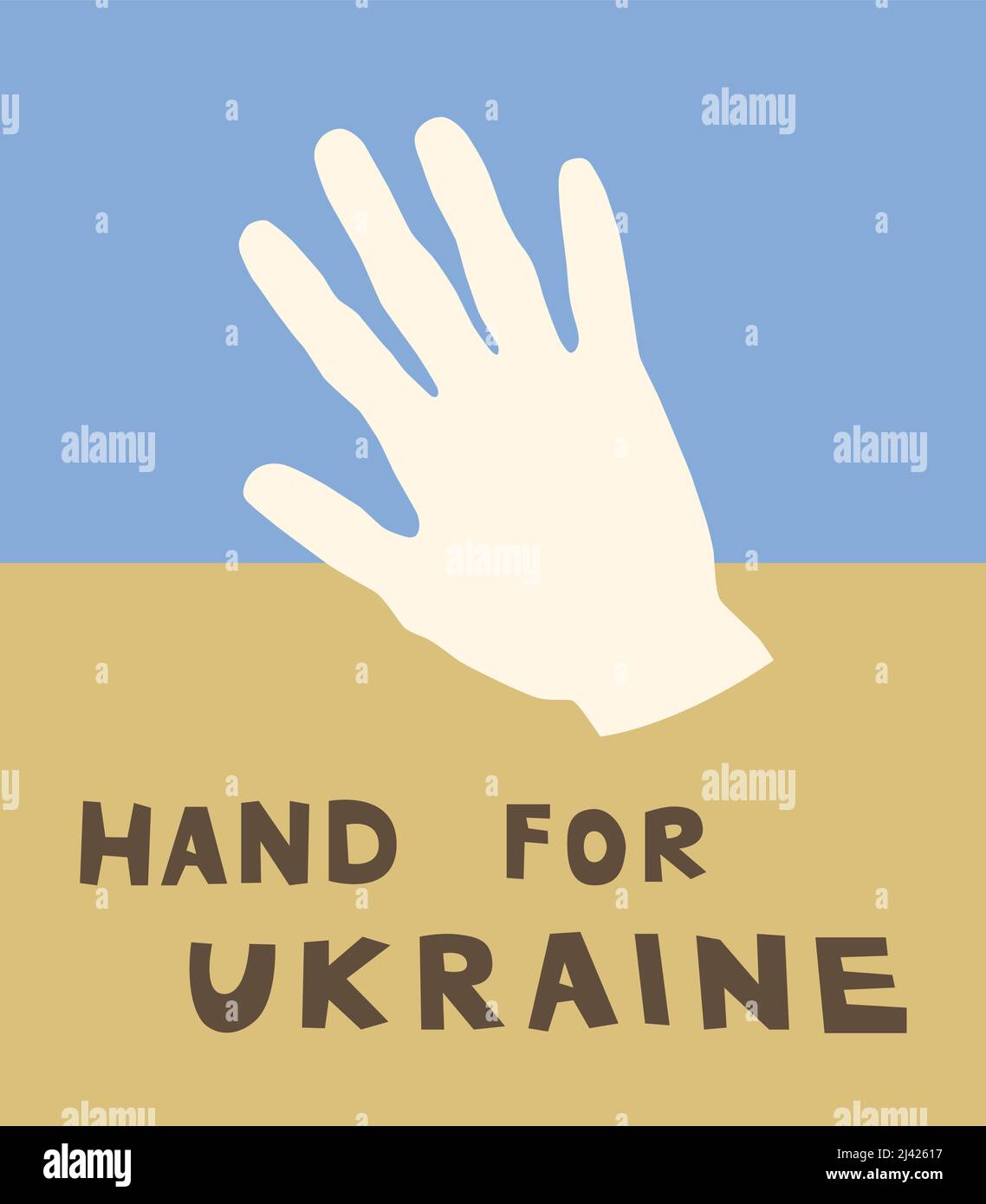 illustration of handprint near hand for ukraine lettering on blue and ...