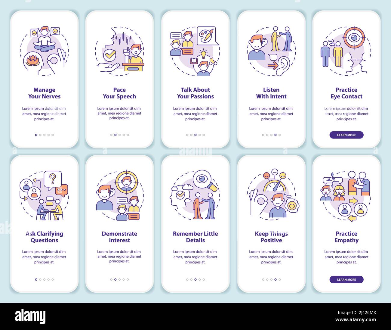 Developing charisma onboarding mobile app screen set Stock Vector Image ...