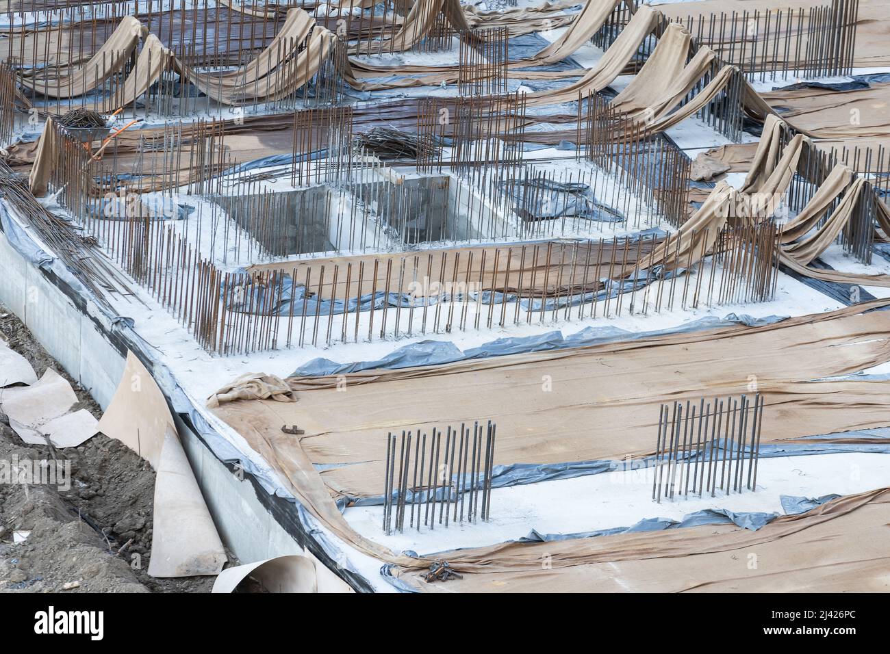 The huge metal structure on the construction site, aerial view Stock ...