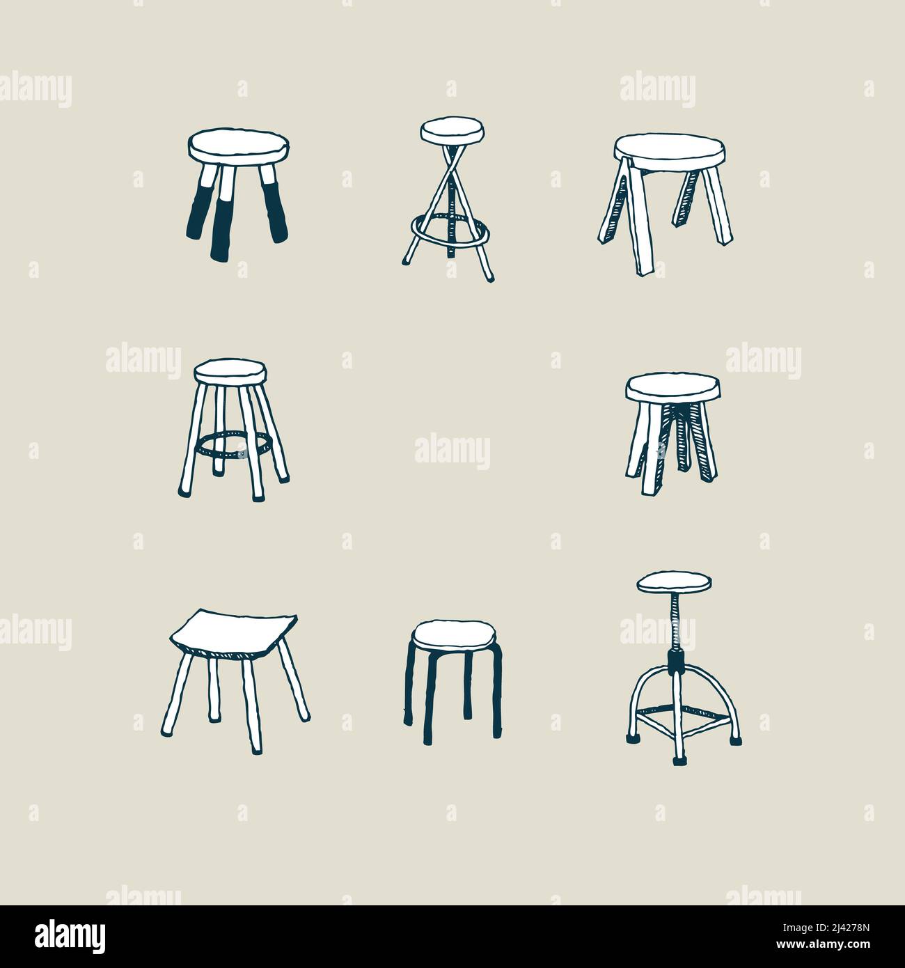 Hand drawn vector illustration of stool. Isolated Stock Photo - Alamy