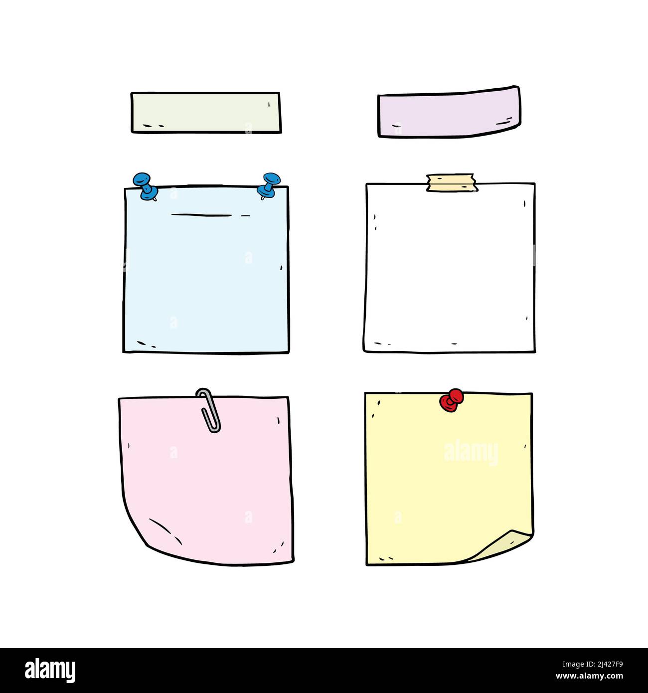 Hand drawn vector illustration of post it notes set on white background ...