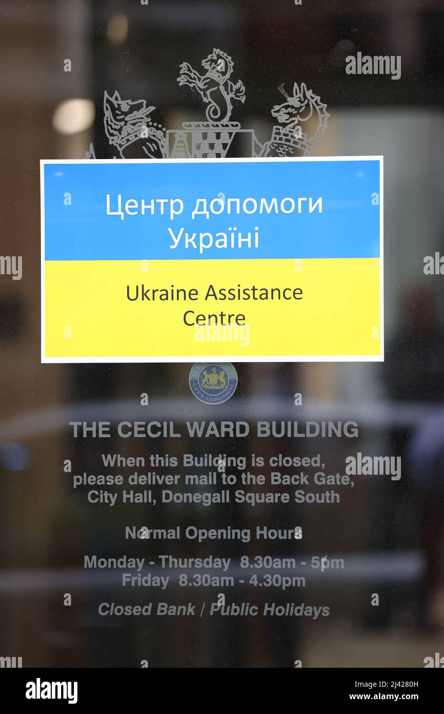 A sign on the door of the Ukrainian Assistance Centre at The Cecil Ward ...