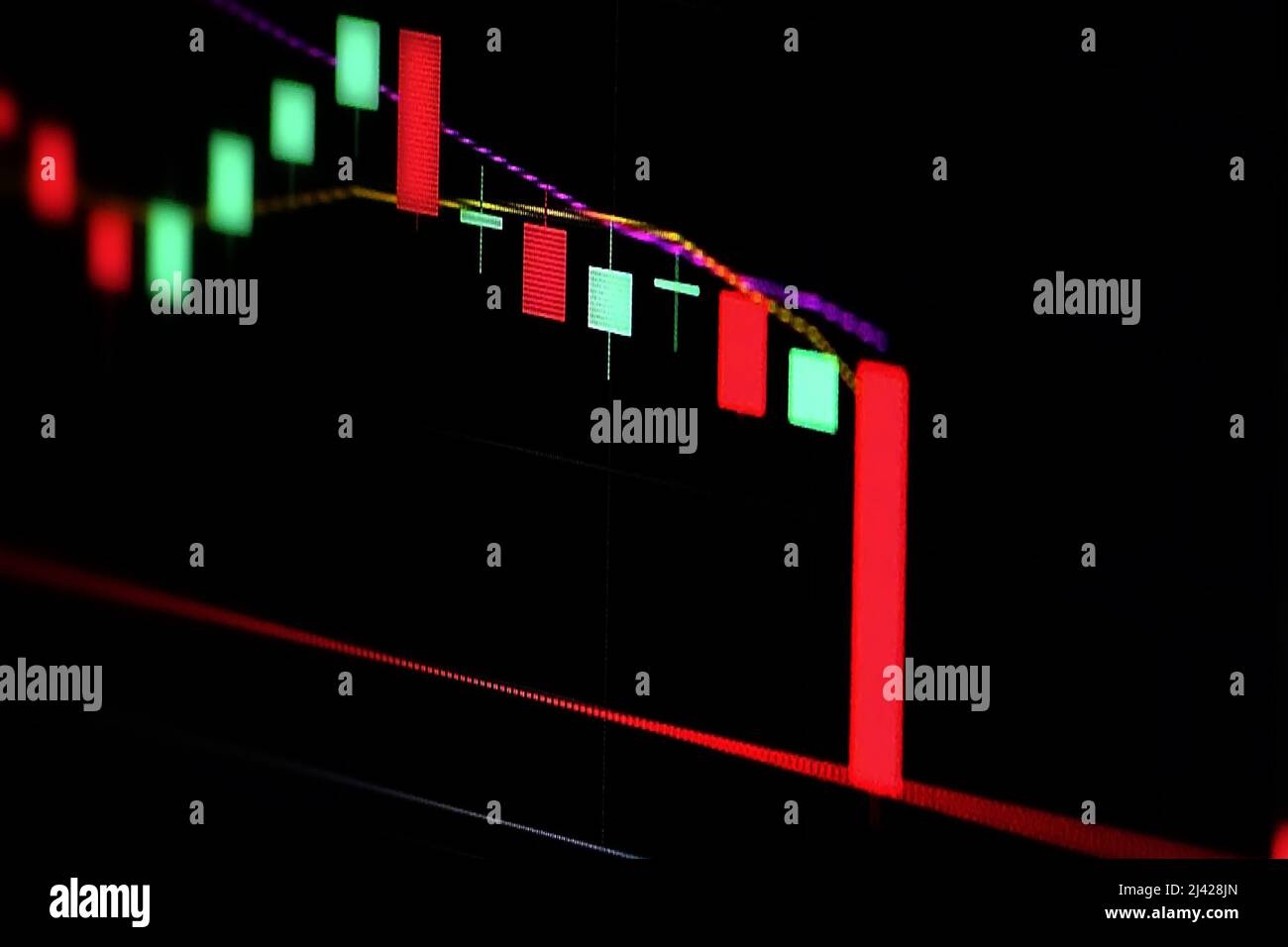 Droping Candle stick graph chart of stock market investment trading ...