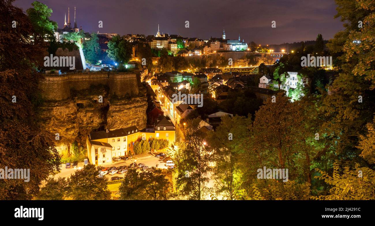 Night landscape of the Old Town Luxembourg city centre, Luxembourg Stock Photo - Alamy
