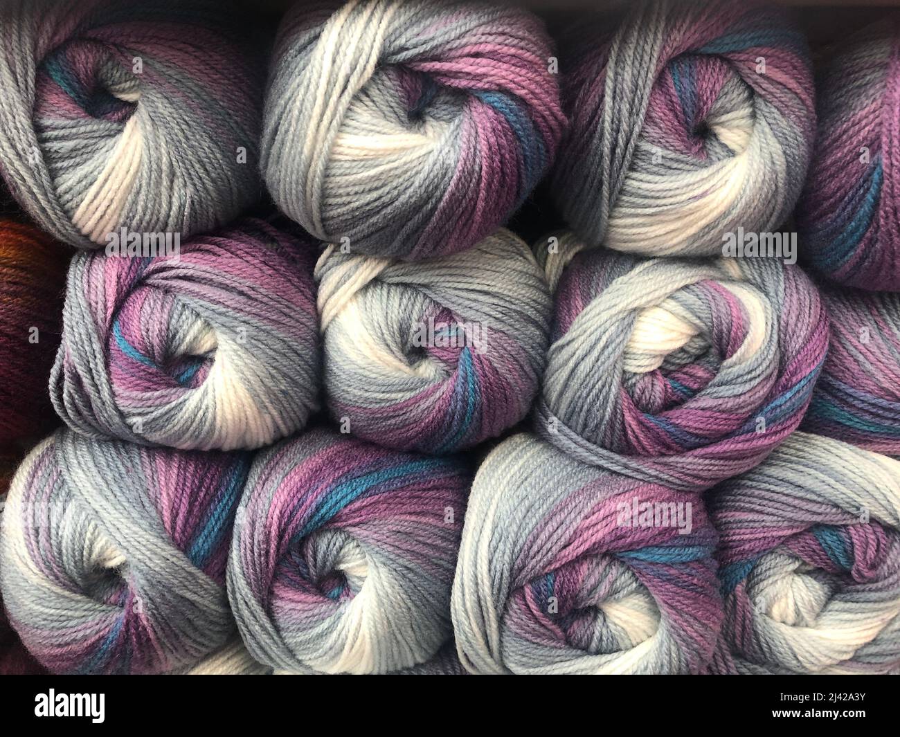 close up of skeins of multicoloured wool taken front on no people Stock ...