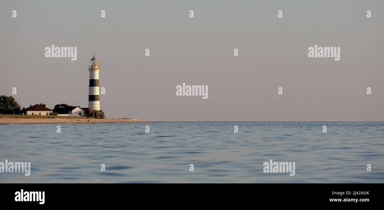 View of a lighthouse. Lighthouse on Tendra Spit, Kherson Oblast ...