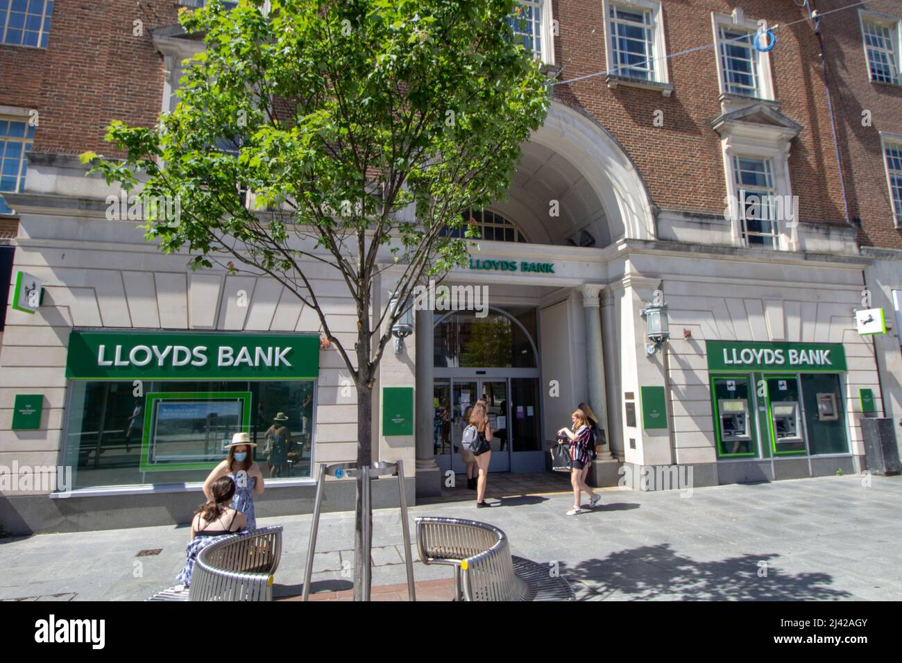 EXETER, UK - JULY 18, 2021 branch of Lloyds Bank on The High Street ...