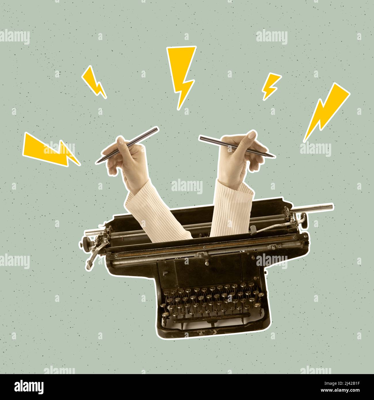 Contemporray art collage. Vintage design. Two hands sticking out retro ...