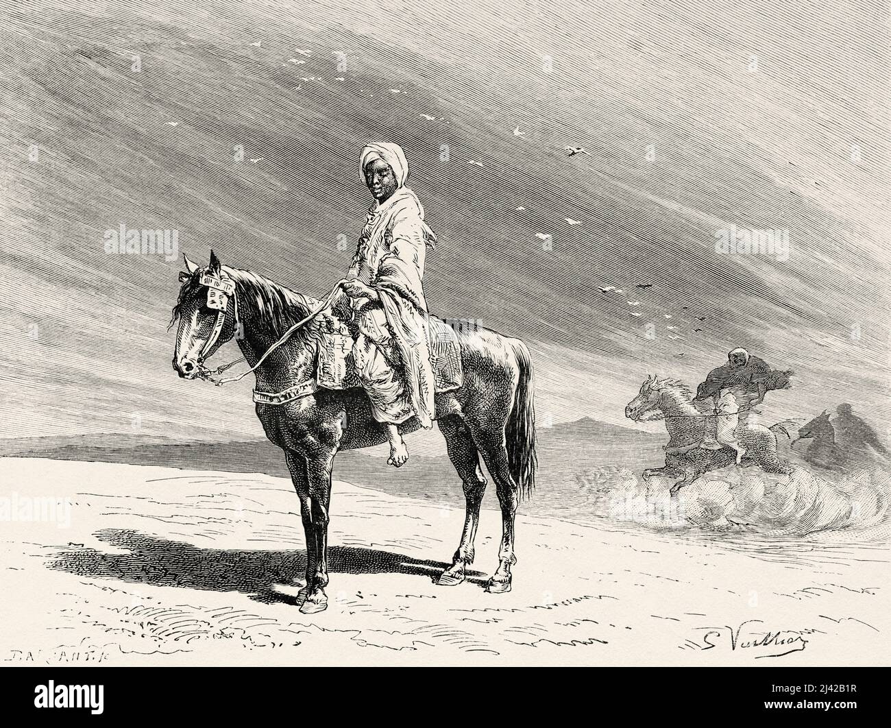 Portrait of Hamoud Ibn Rashid (1872-1890) mounted on his horse ...