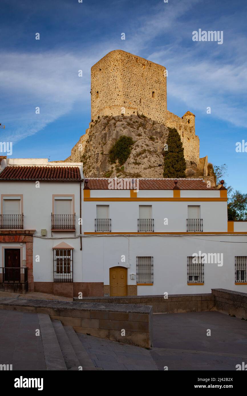 Castle of Olvera at sunrise. Castillo de Olvera is located in Olvera in ...