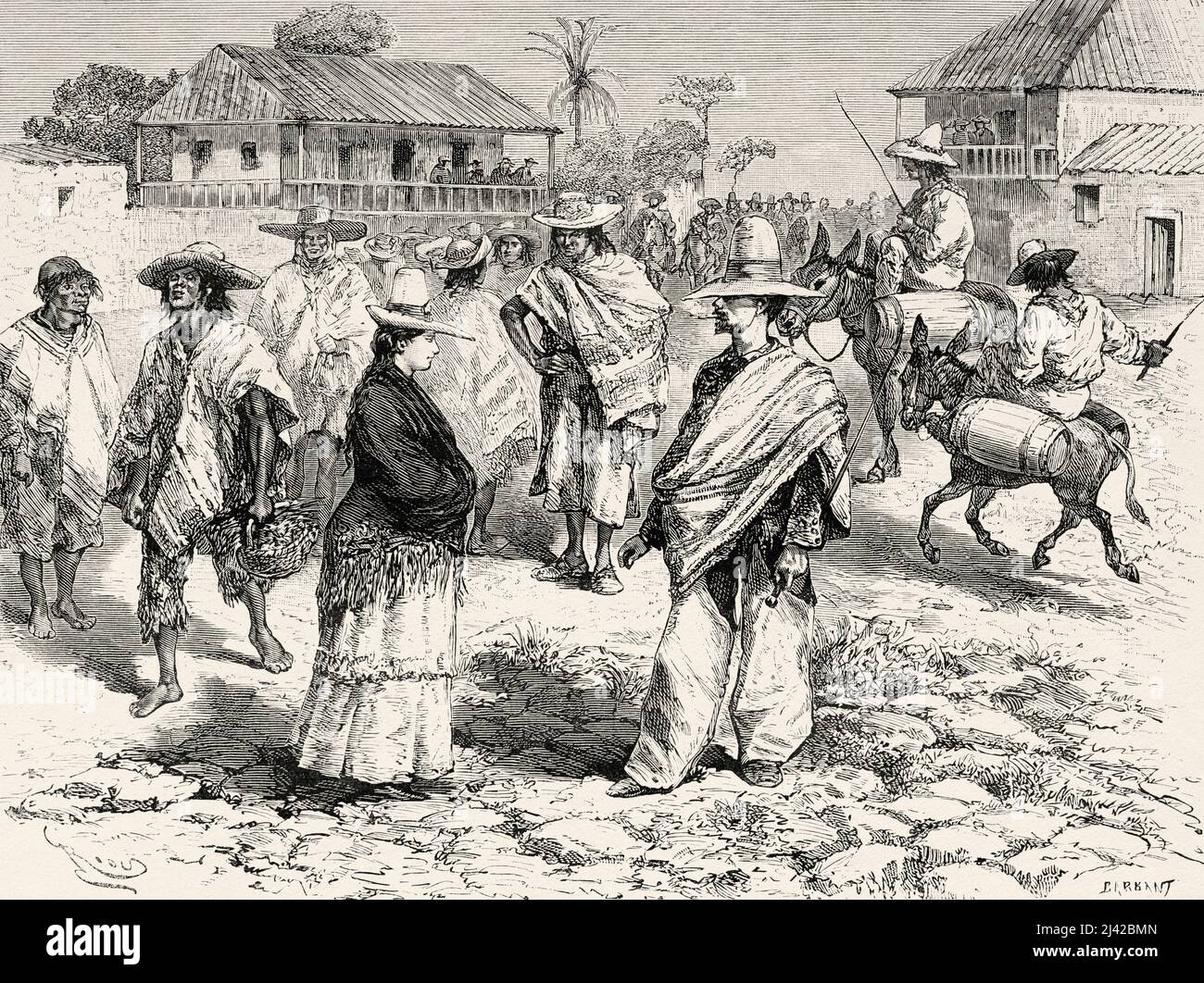 Daily life on a street in the city of Honda, bank of the Magdalena ...