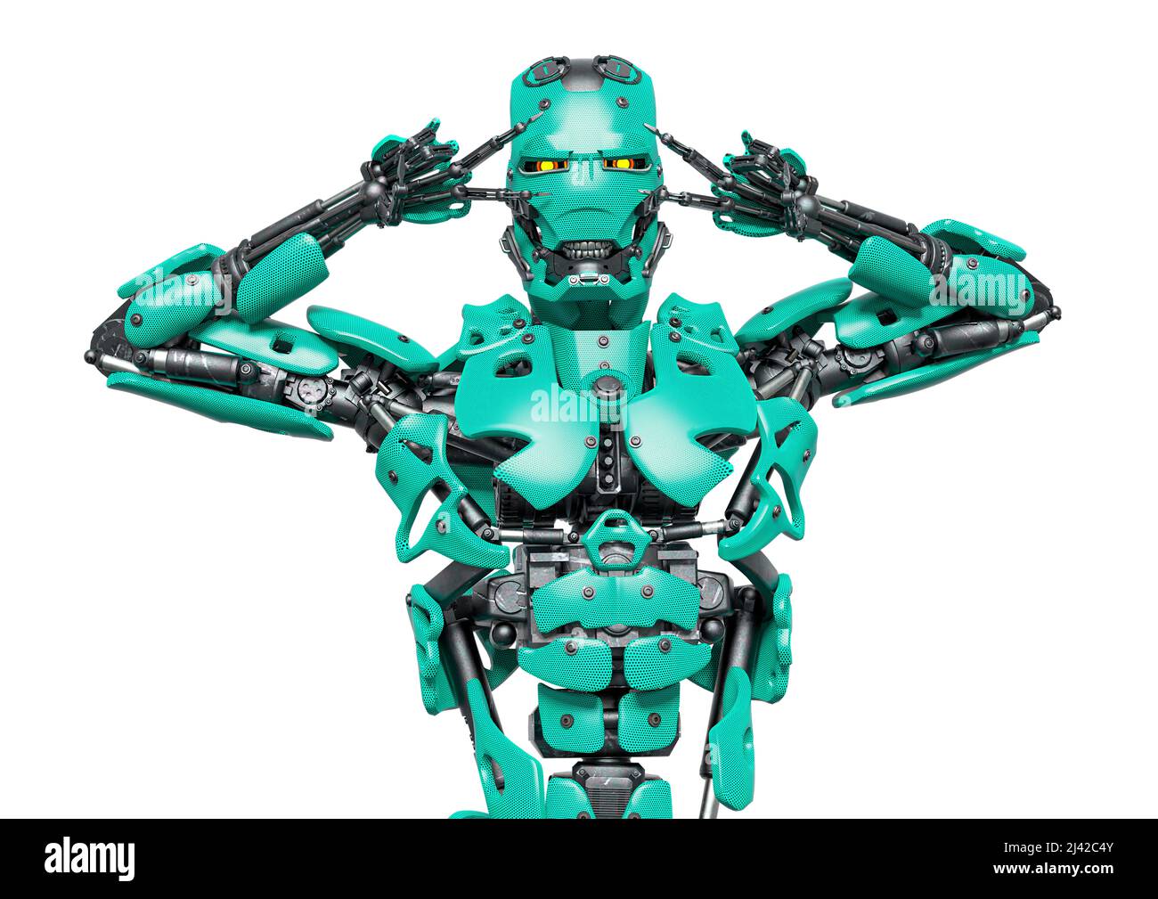 cyborg doing a peace and love pose, 3d illustration Stock Photo - Alamy