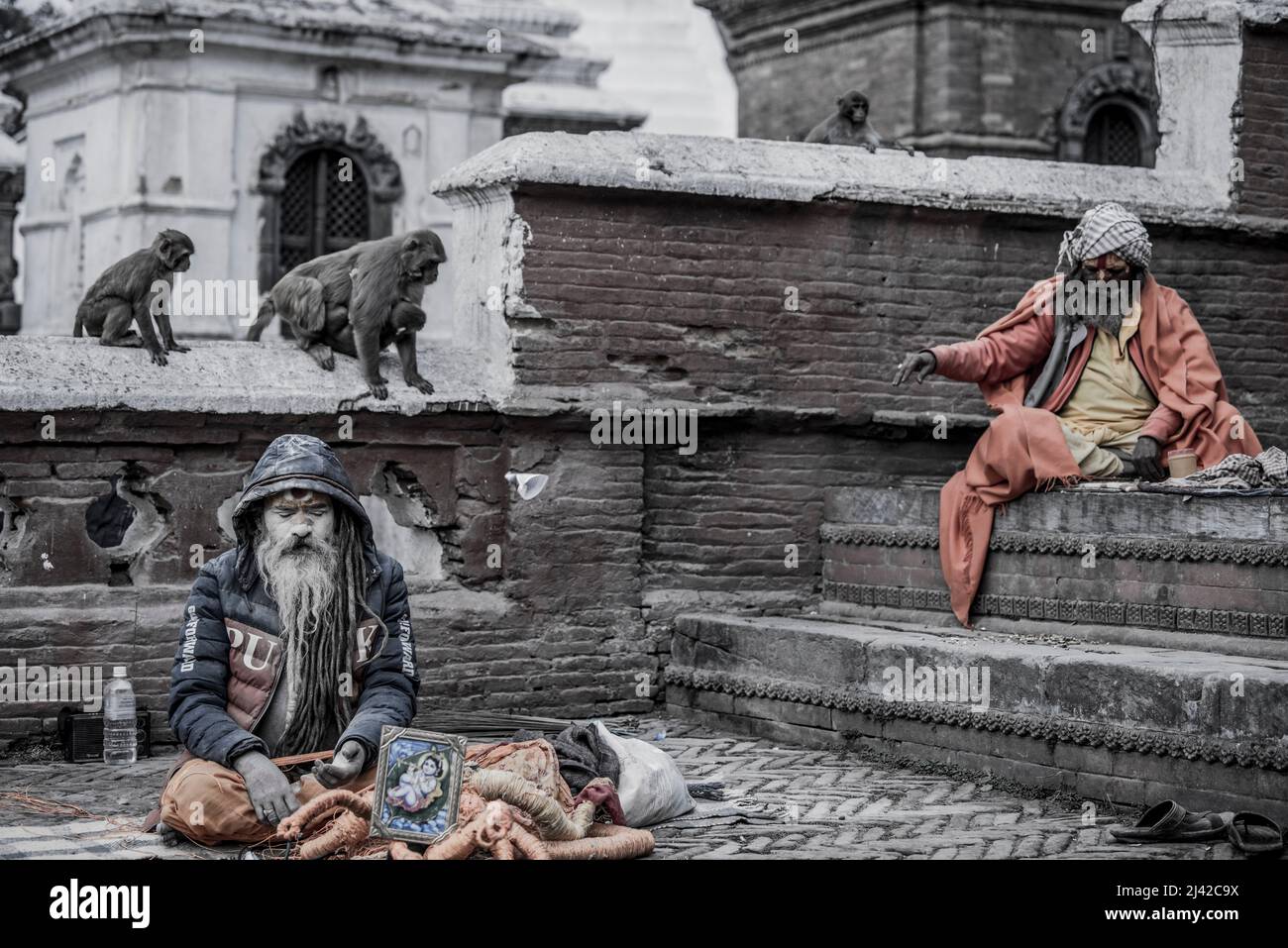 Kathmandu, Nepal- March 20,2022 : Sadhu-Indian Holymen sitting in the ...