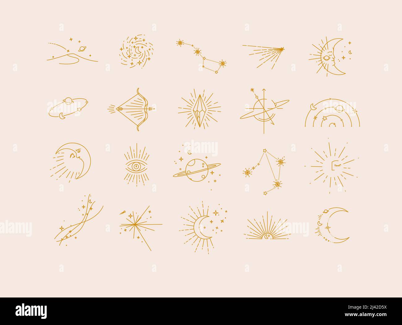 Flat elegance astrology signs landscape, galaxy, constellation, comet ...