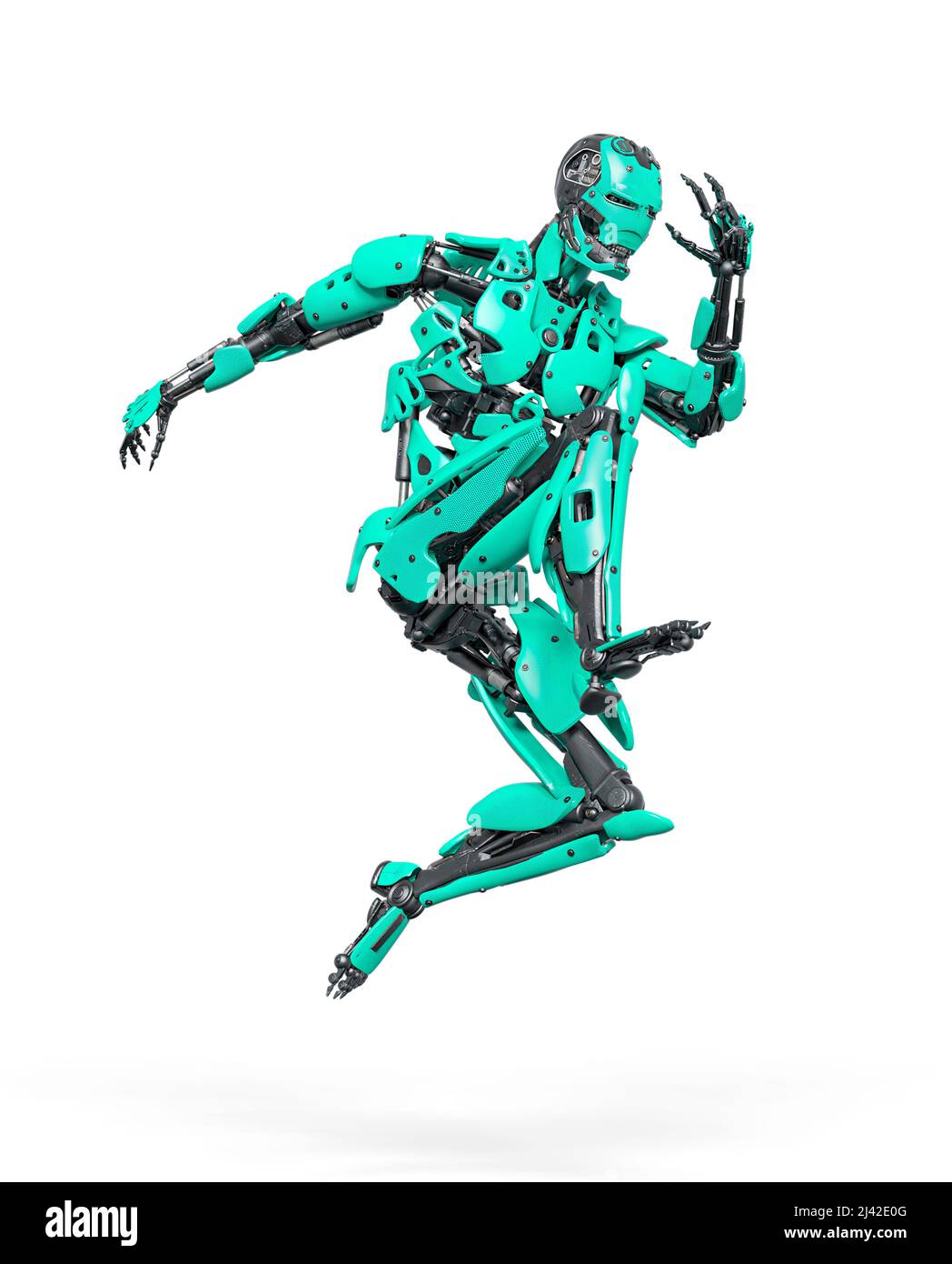 cyborg jumping in action, 3d illustration Stock Photo - Alamy