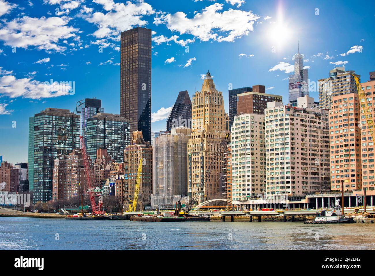 New York City East river waterfront skyline view, United States of ...