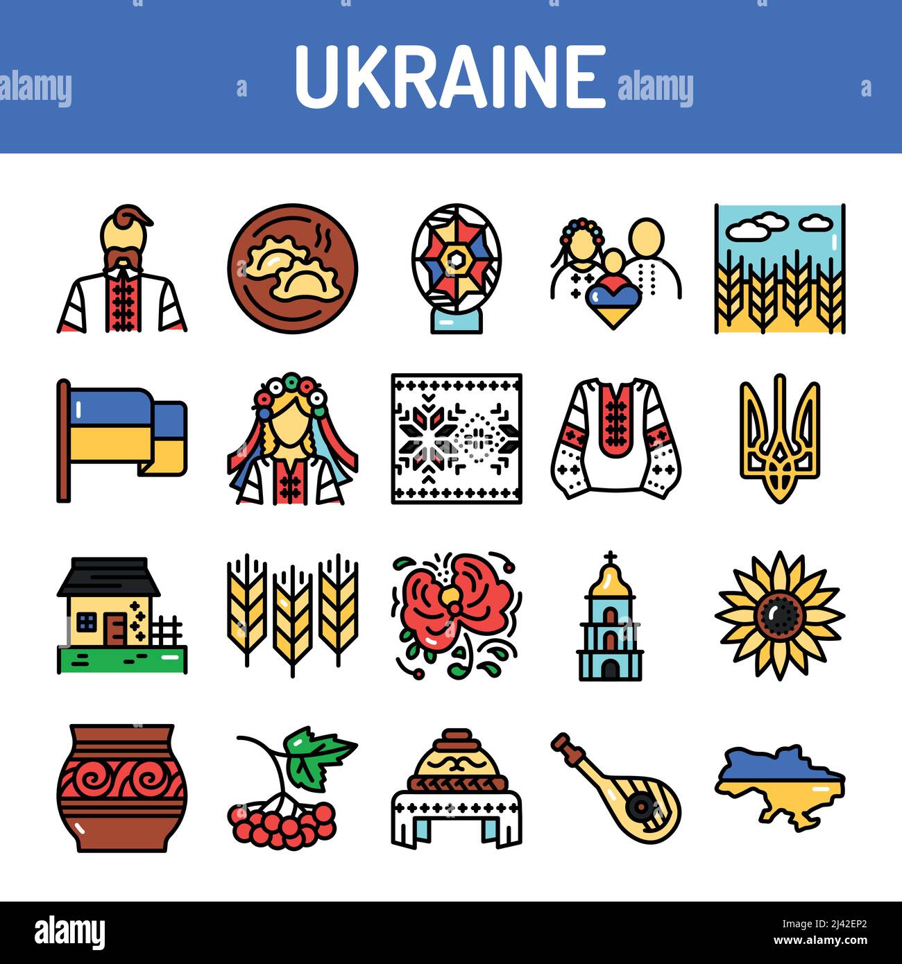 Ukraine color line icons set. Signs for web page, mobile app, button ...