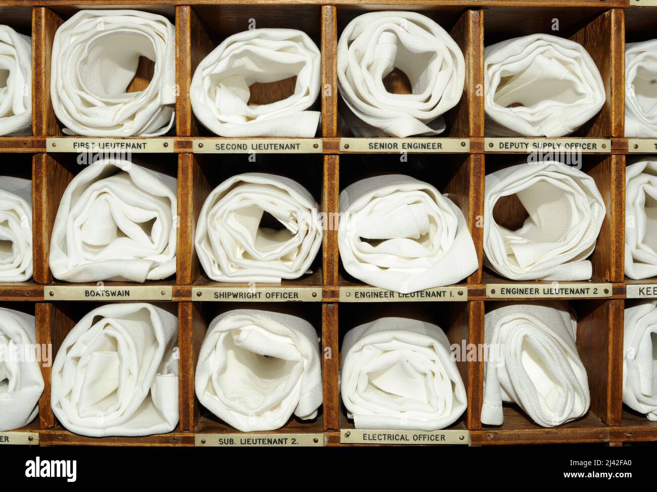 Linen rolls navy boat Stock Photo - Alamy