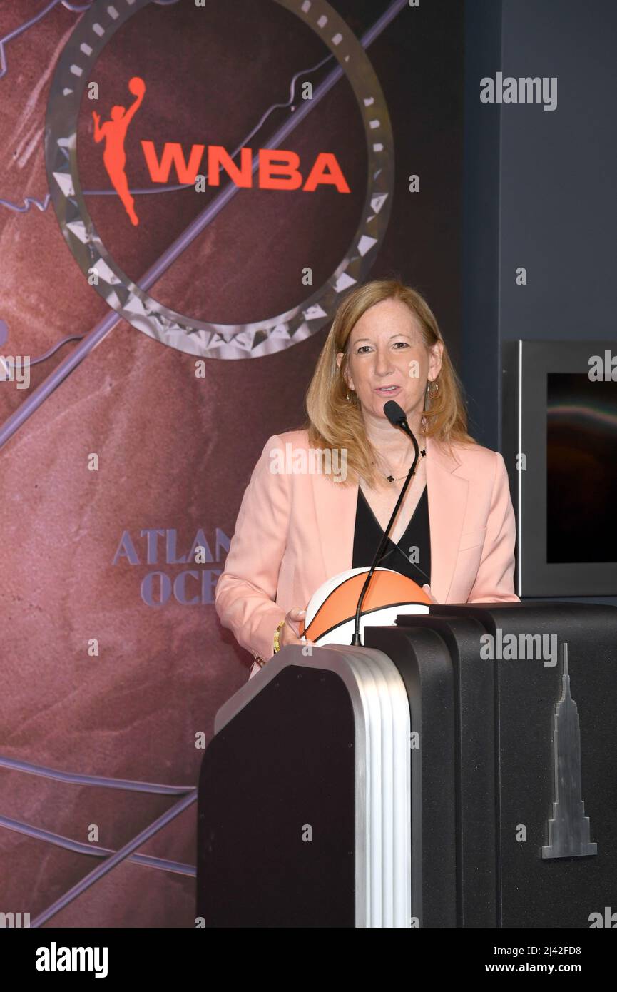 WNBA Commissioner Kathy Engelbert speaks at the lighting ceremony of ...