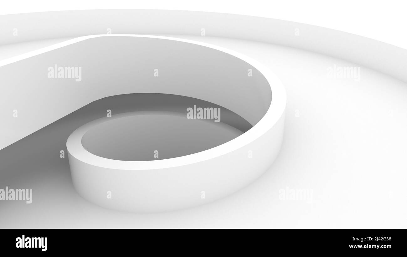 Abstract white architectural background with an empty spiral ramp going ...