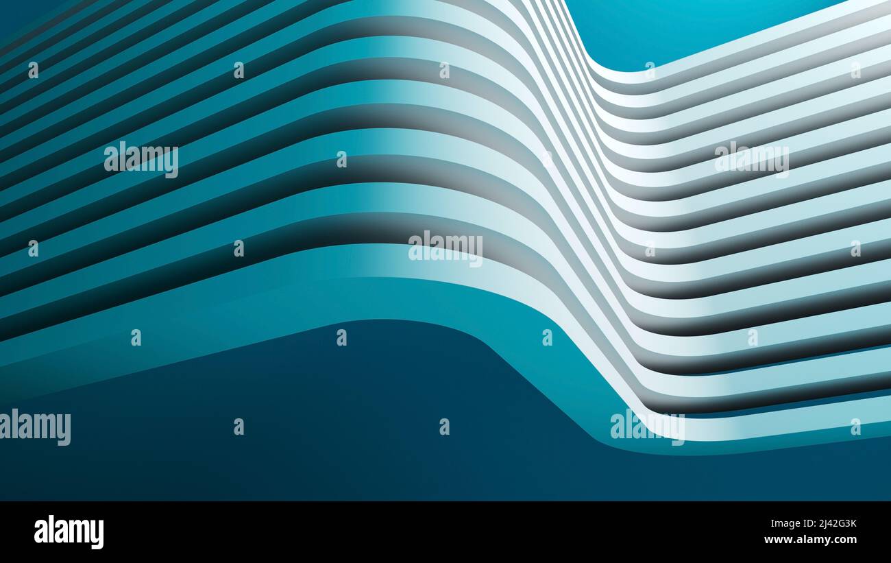 Abstract blue geometric background with wavy parametric installation, 3d rendering illustration ...