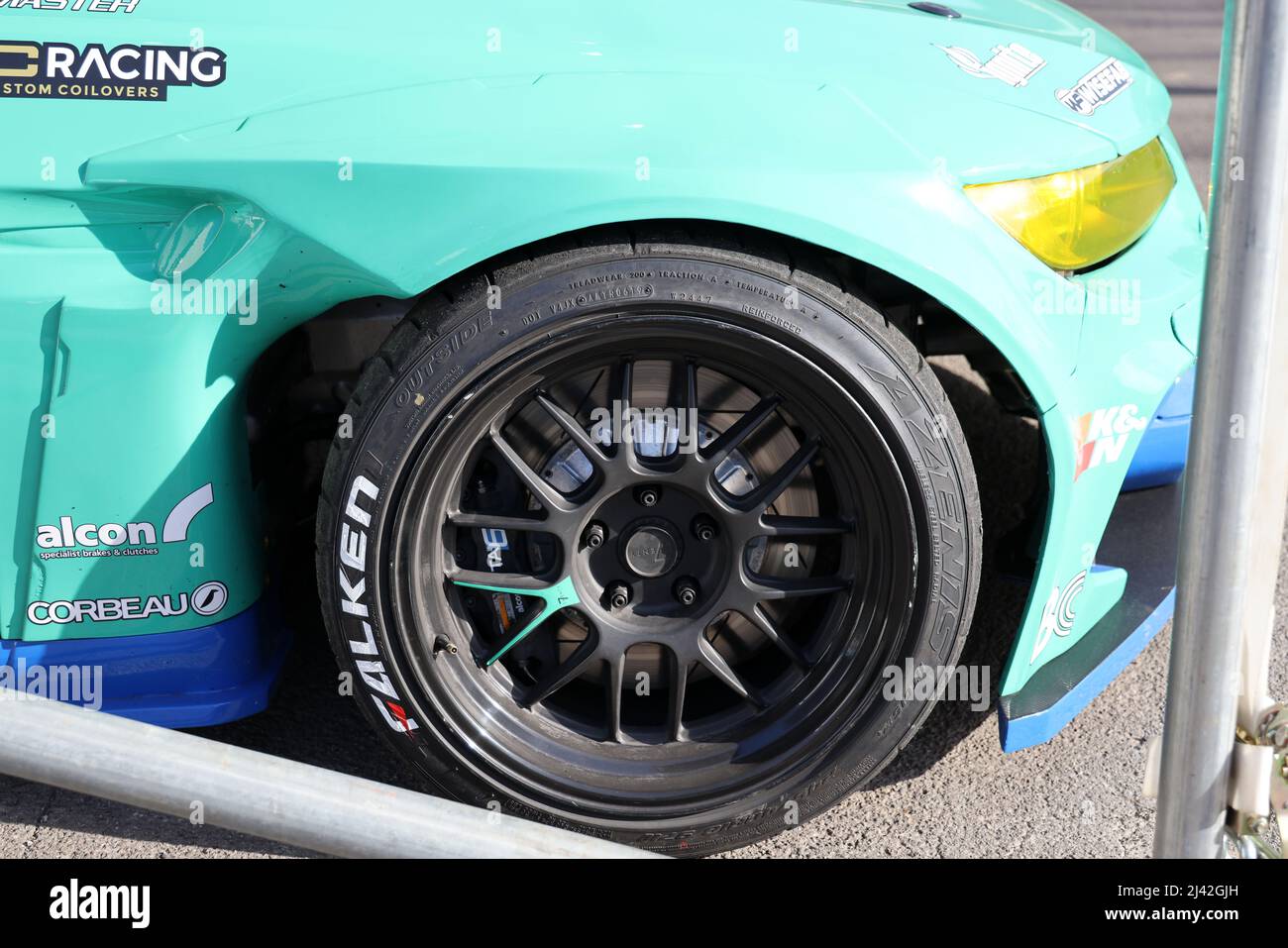 April 2022 - The front wheel and tyre of the BMW M3 drift car of James ...