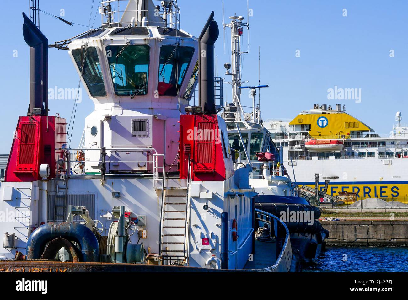 Tug laying at quay, Dunkirk harbor, Dunkirk, Nord, Hauts-de-France ...
