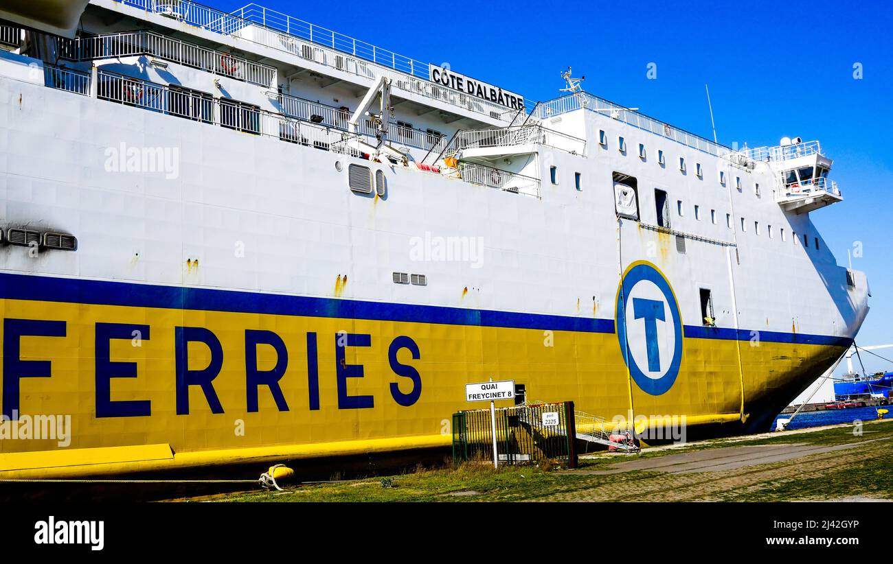 Transmanche company ferry-boat at quay, Dunkirk harbor, Dunkirk, Nord ...