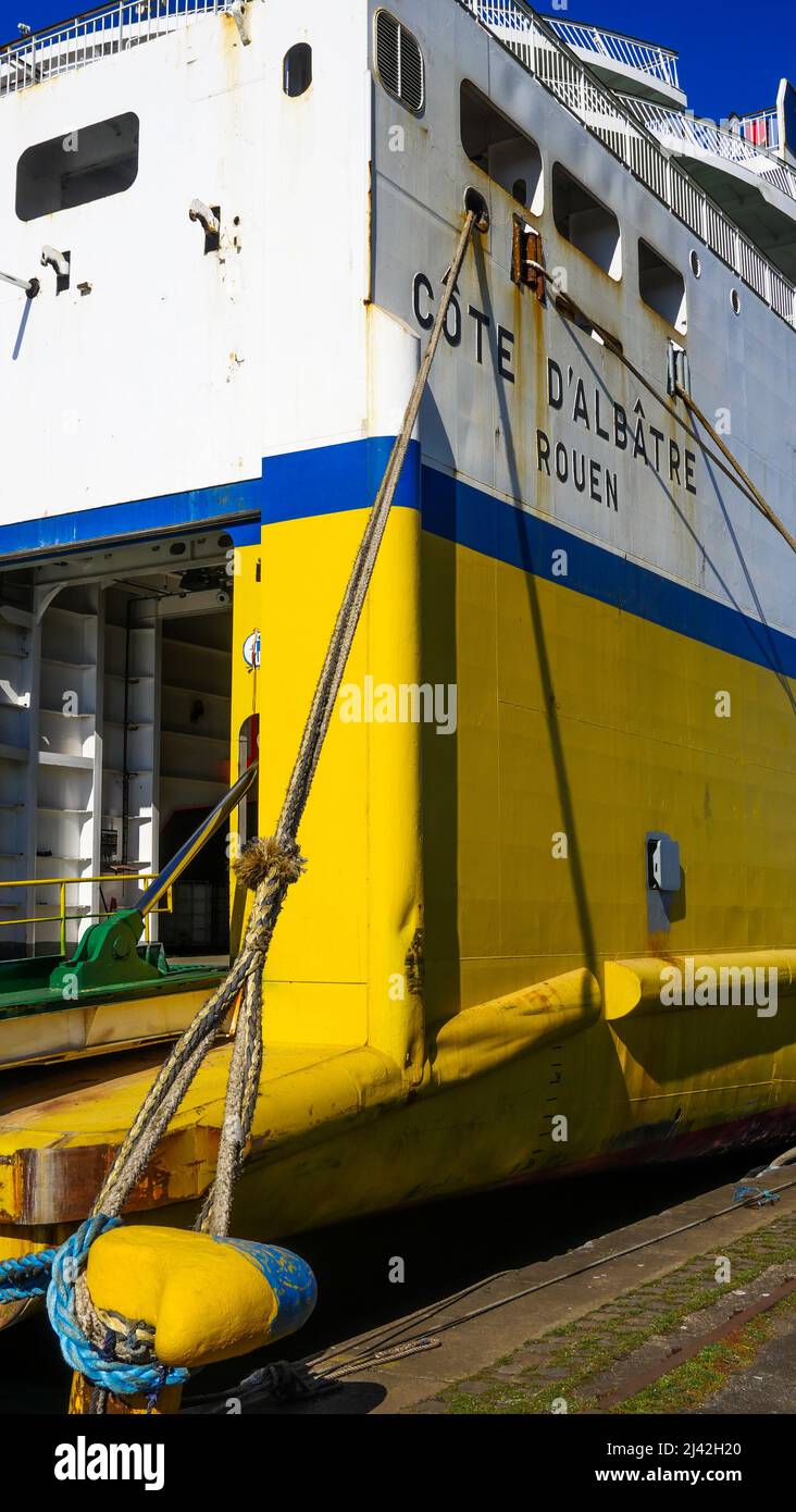 Transmanche company ferry-boat at quay, Dunkirk harbor, Dunkirk, Nord ...