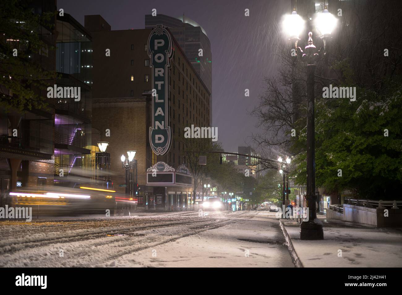 Portland, United States. 11th Apr, 2022. Vehicles are seen streaking by ...