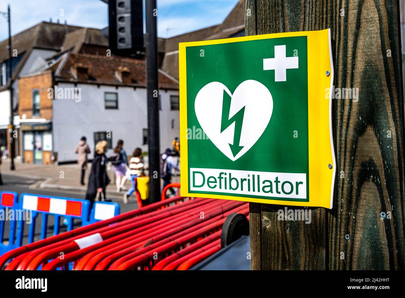 Epsom Surrey London UK, April 11 2022, Public Emergency Defibrillator ...