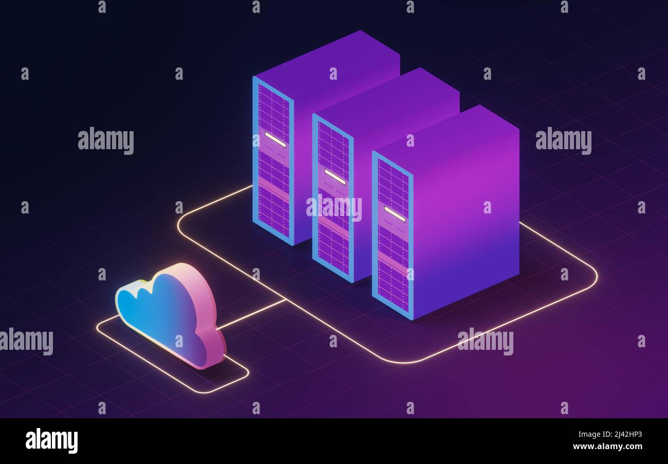 Cloud computing conceptual illustration, 3d rendering. Computer digital ...
