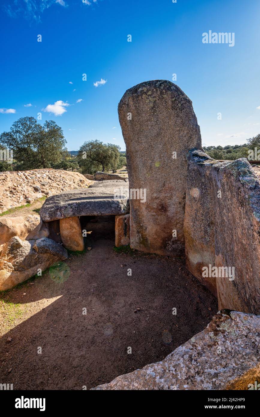 Dolmen of Lacara, funeral chamber. Ancient megalithic building near La ...
