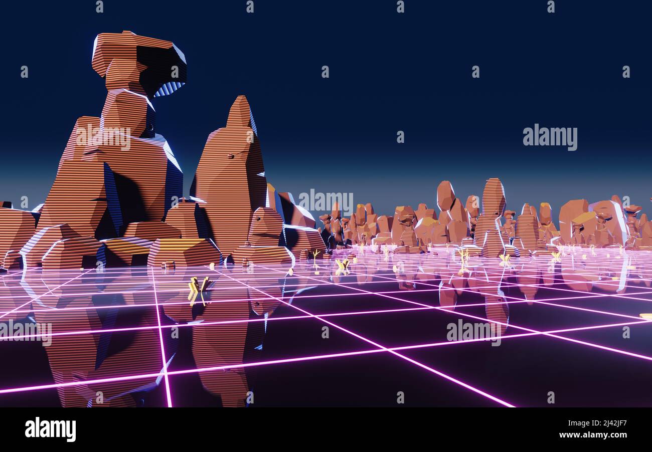 Dark empty planet, retro stylize background, 3d rendering. Computer ...