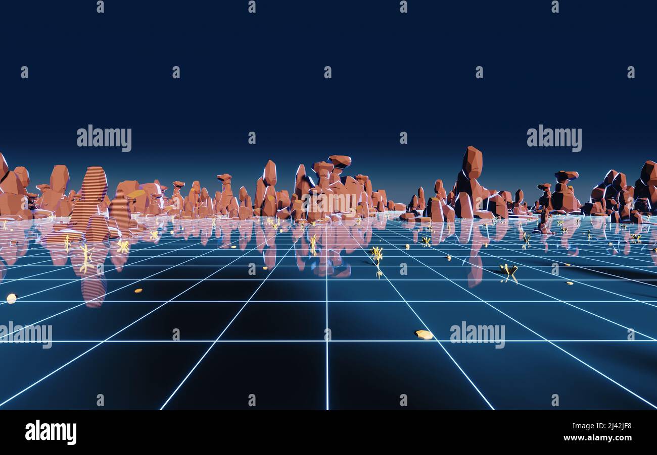 Dark empty planet, retro stylize background, 3d rendering. Computer ...