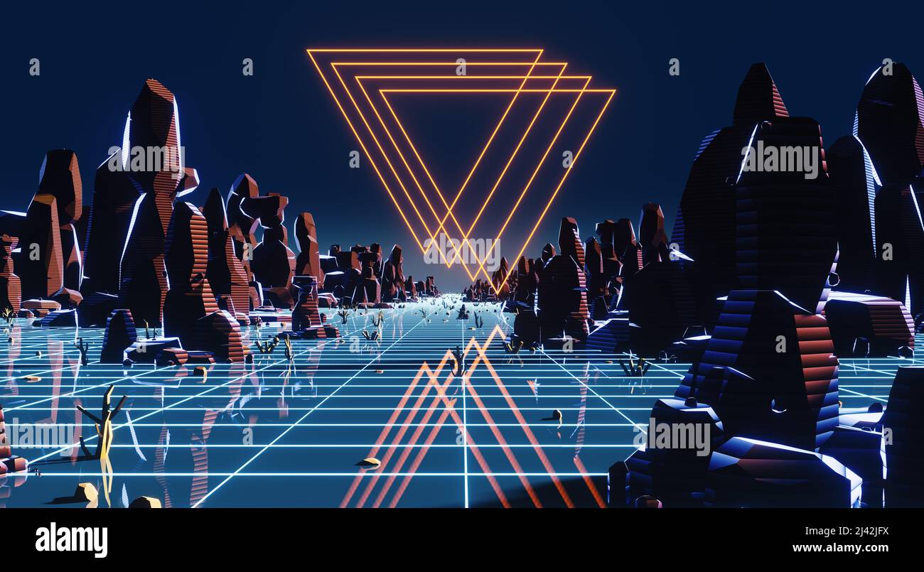 Dark empty planet, retro stylize background, 3d rendering. Computer ...