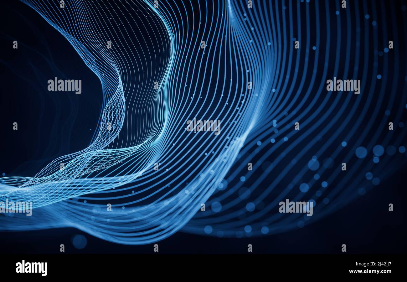 Flowing wave lines, curve pattern, 3d rendering. Computer digital ...