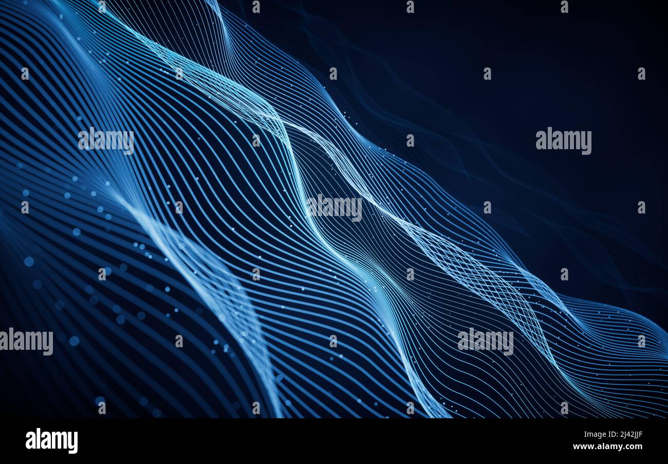 Flowing wave lines, curve pattern, 3d rendering. Computer digital ...