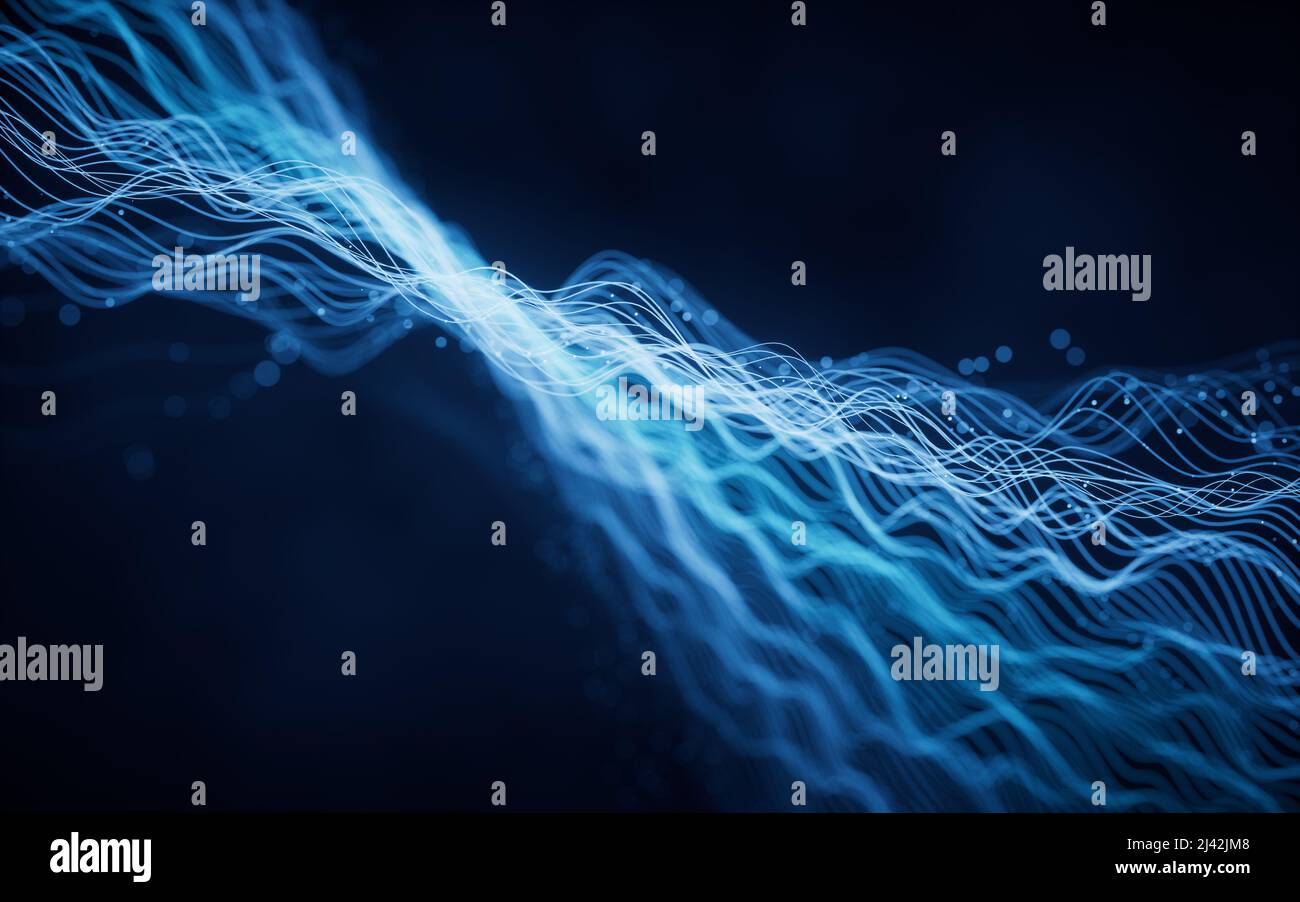 Flowing wave lines, curve pattern, 3d rendering. Computer digital ...